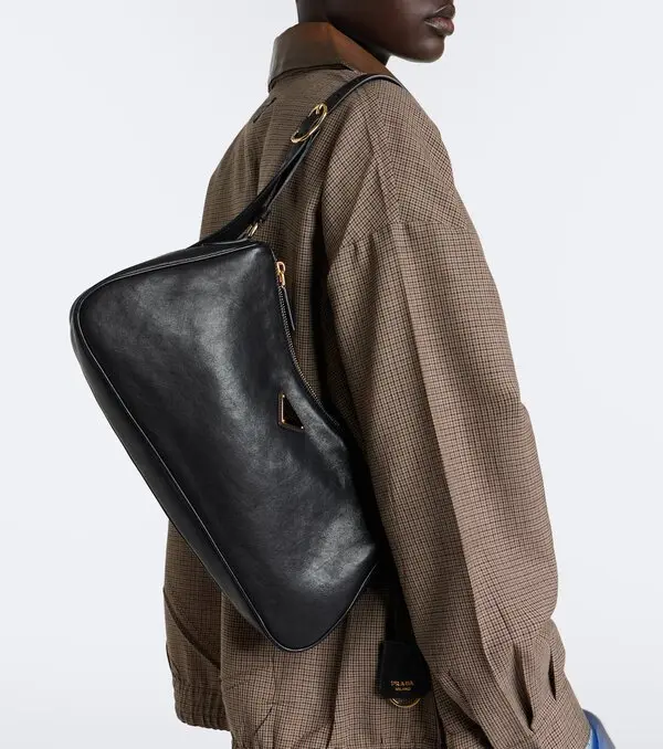 Prada Aimee Large Leather Shoulder Bag