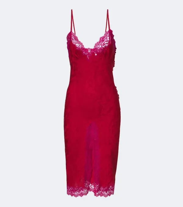 Saint Laurent Lace-trimmed Silk Jacquard Midi Dress - Red
