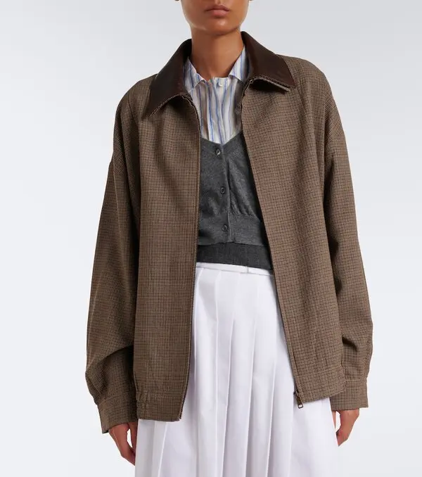 Prada Houndstooth Virgin Wool Blouson Jacket