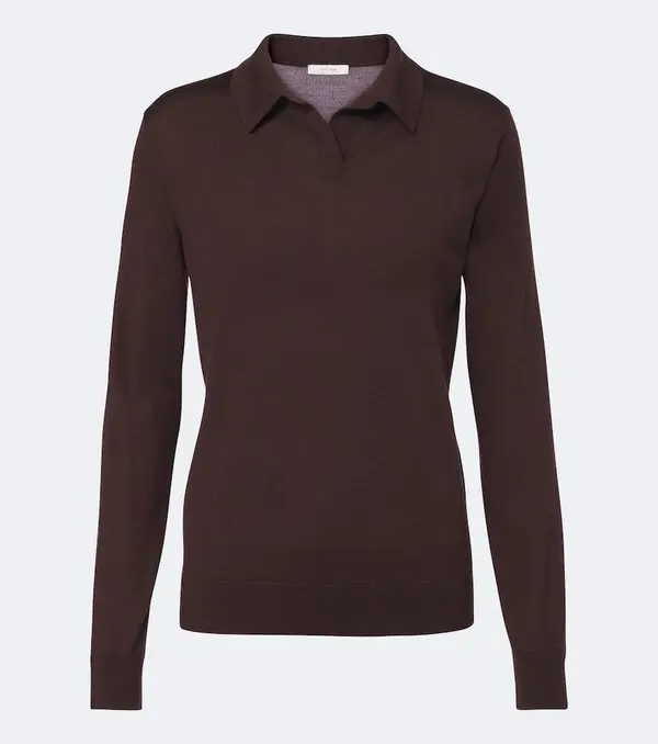 THE ROW Pauli Wool And Silk Polo Sweater - Brown