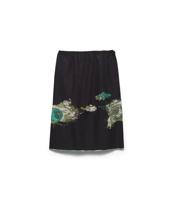 Prada Devoré Poplin Midi Skirt With Floral Print