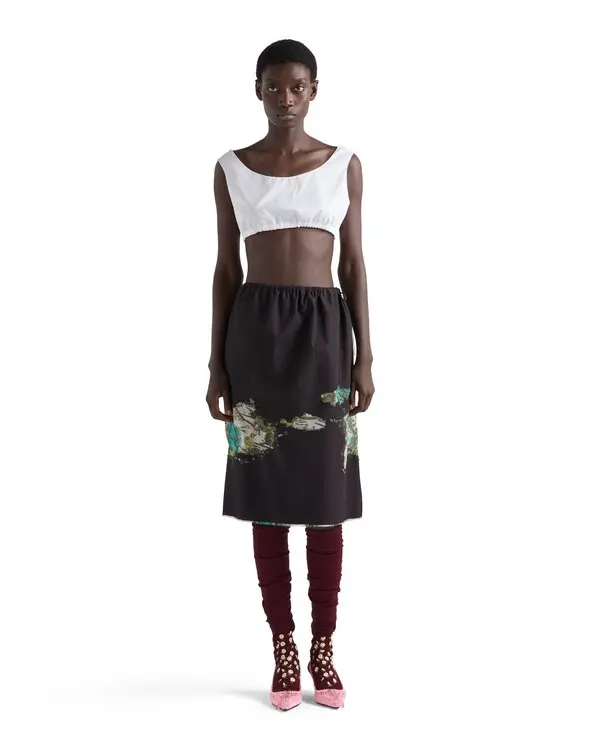 Prada Devoré Poplin Midi Skirt With Floral Print