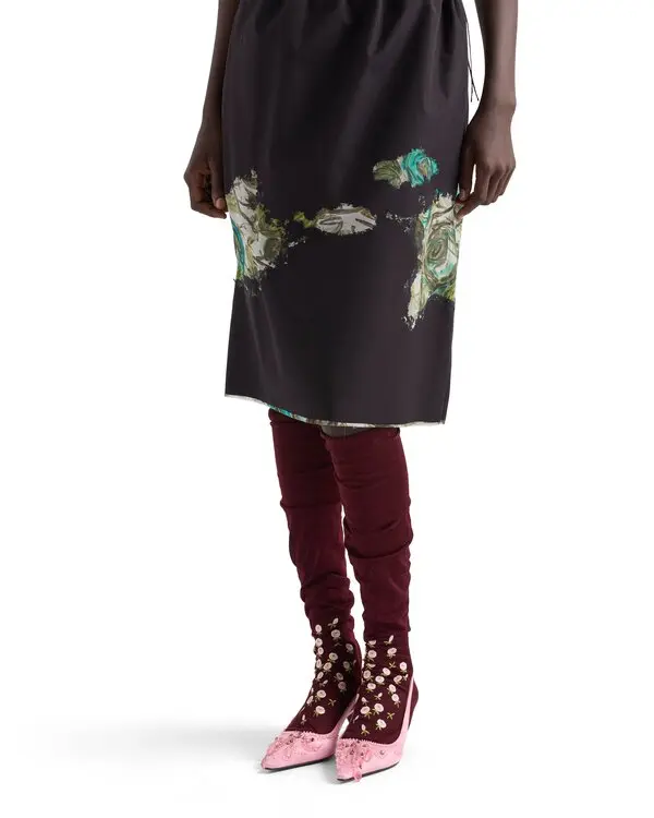 Prada Devoré Poplin Midi Skirt With Floral Print