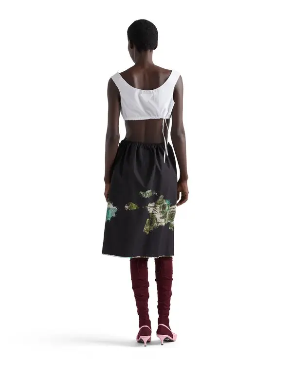 Prada Devoré Poplin Midi Skirt With Floral Print