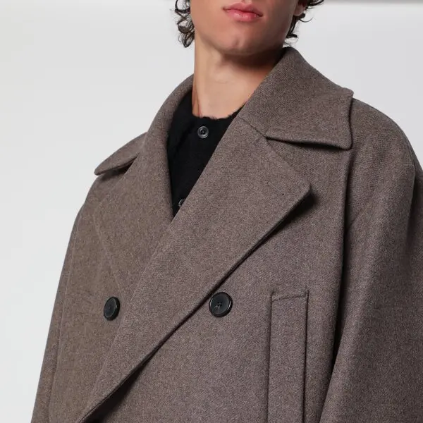 Dries Van Noten Taupe Double-breasted Coat In A Wool Blend