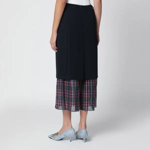 Dries Van Noten Navy Midi Skirt With Check Insert