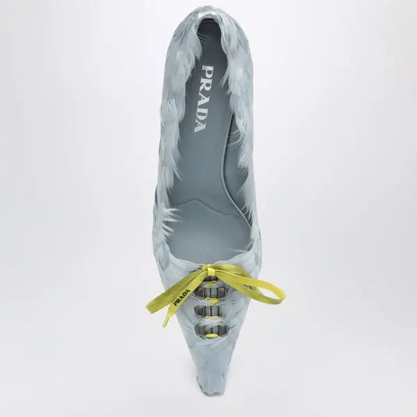 Prada Astro Satin Pumps Decorated With Feathers
