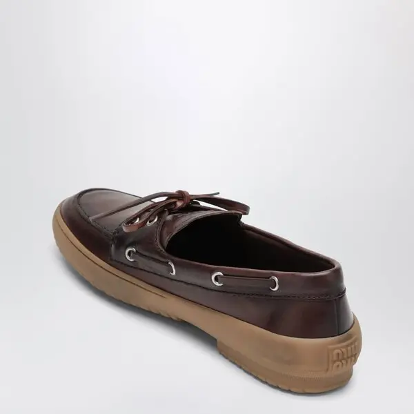 Miu Miu Coffee-coloured Deck Boat Shoes
