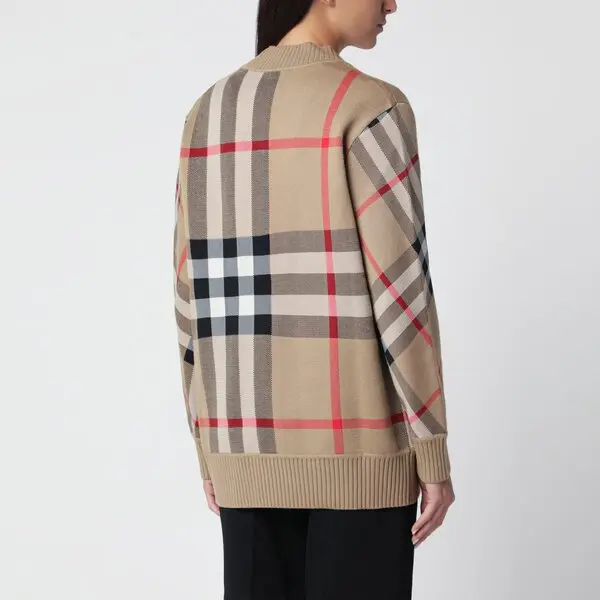 Burberry Check Cardigan In Wool Blend
