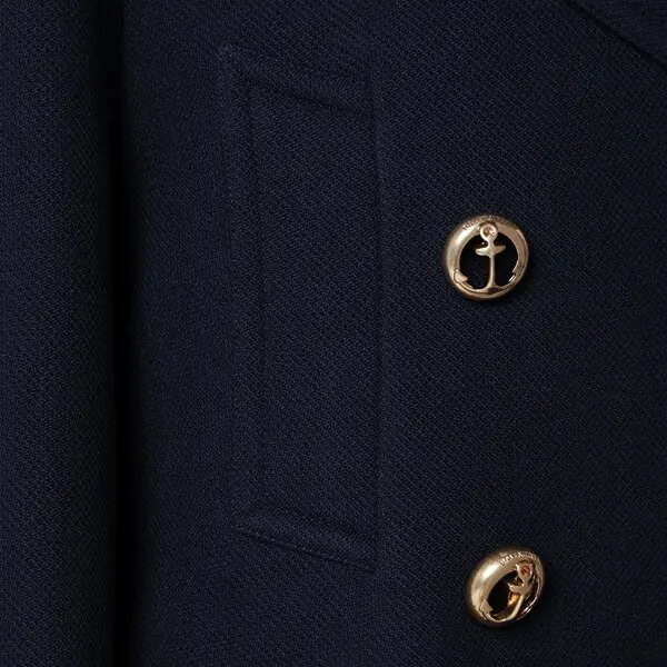 Balenciaga Long Navy Textured Wool Pea Coat