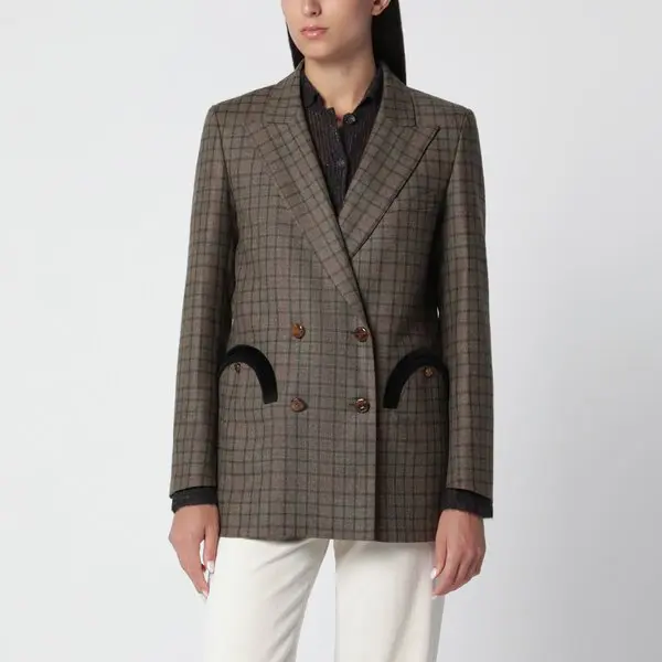 BLAZÉ MILANO Double-breasted Jacket With Check Pattern In Wool And Cashmere - Green