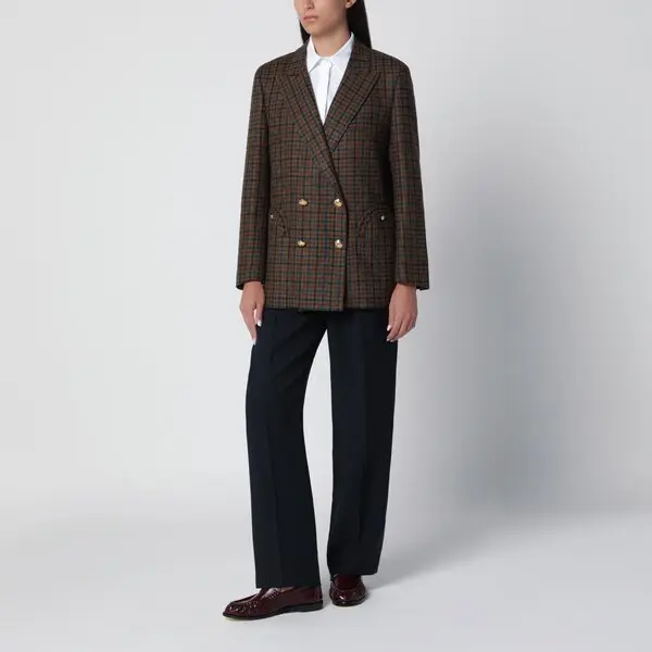 BLAZÉ MILANO Double-breasted Dark Green Jacket With Check Pattern In Wool