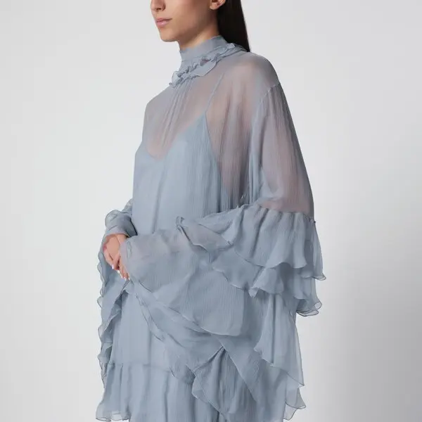 Chloé Powder Blue Silk Mousseline Mini Dress
