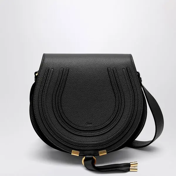 Chloé Saddle Marcie Bag In Black Grained Leather