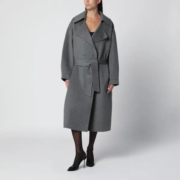 THE FRANKIE SHOP Double-breasted Coat With Belt - Grey