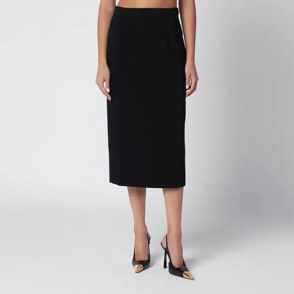 Alessandra Rich Wool Crêpe Midi Pencil Skirt - Black