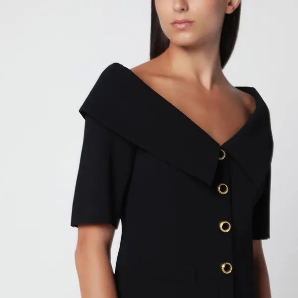 Alessandra Rich Off-shoulder Wool Crêpe Jacket With Gold Buttons