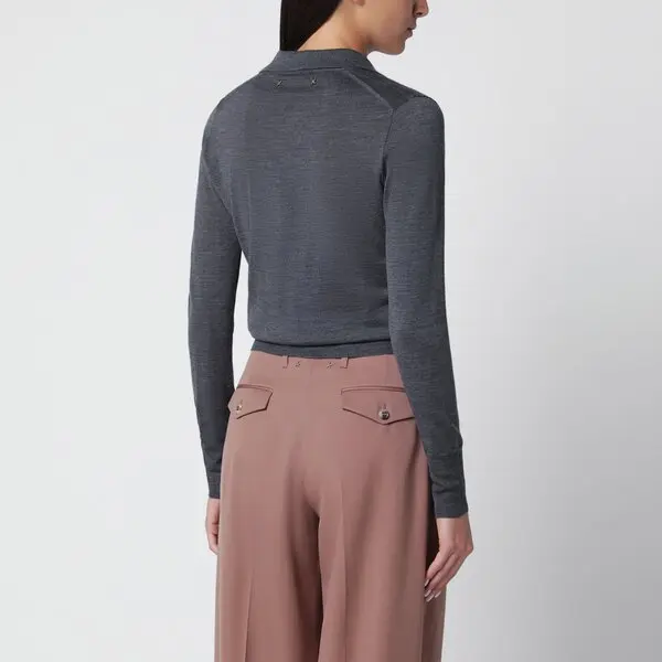 GOLDEN GOOSE Anthracite Virgin Wool Long-sleeved Polo Shirt