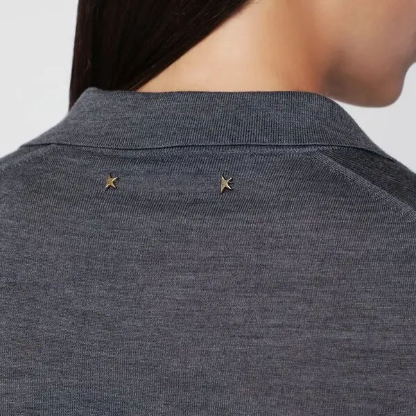 GOLDEN GOOSE Anthracite Virgin Wool Long-sleeved Polo Shirt