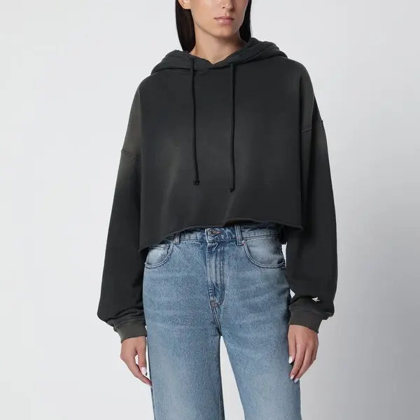 GOLDEN GOOSE Charcoal Cotton Hooded Sweatshirt - Black