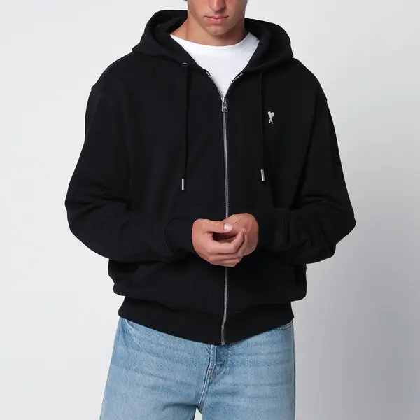 AMI Paris De Coeur Zip-up Sweatshirt - Black