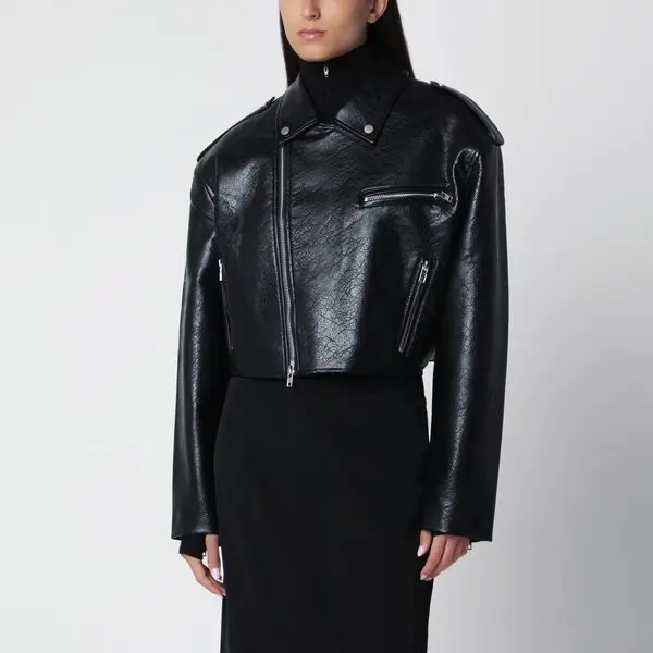 THE FRANKIE SHOP Cropped Biker Jacket In Faux Leather - Black
