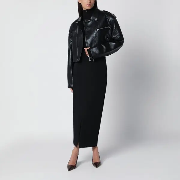 THE FRANKIE SHOP Cropped Faux Leather Biker Jacket - Black