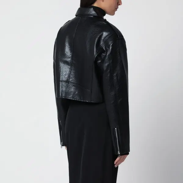 THE FRANKIE SHOP Cropped Faux Leather Biker Jacket - Black
