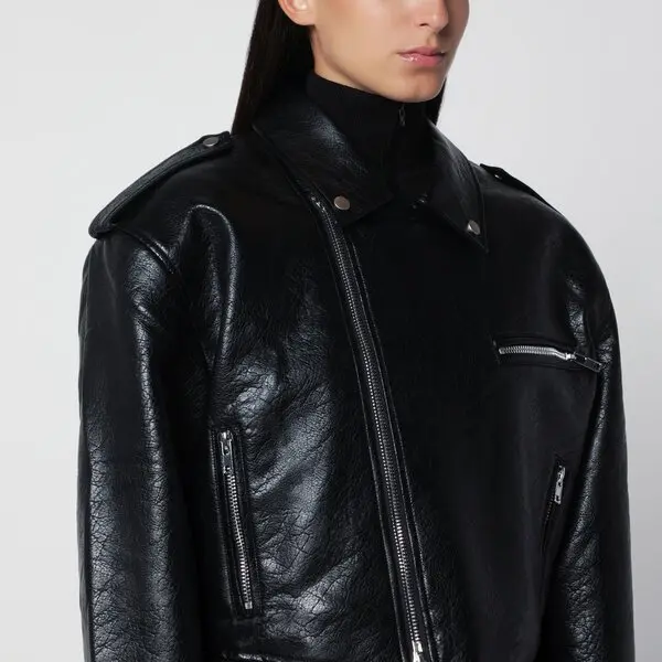 THE FRANKIE SHOP Cropped Faux Leather Biker Jacket - Black