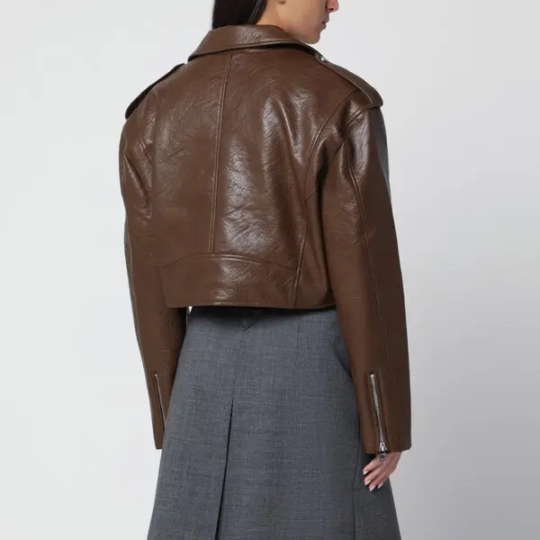 THE FRANKIE SHOP Cropped Faux Leather Biker Jacket - Brown