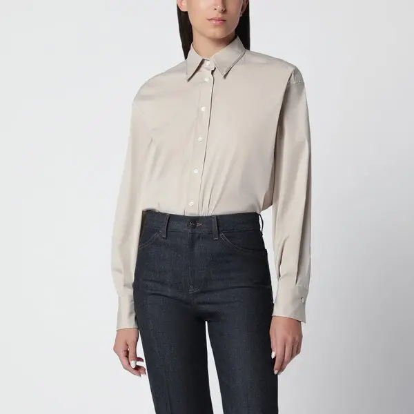 Brunello Cucinelli Monili Trim Stony Ground Cotton Poplin Shirt - Grey