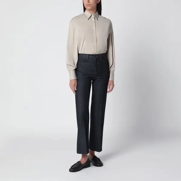 Brunello Cucinelli Monili Trim Stony Ground Cotton Poplin Shirt