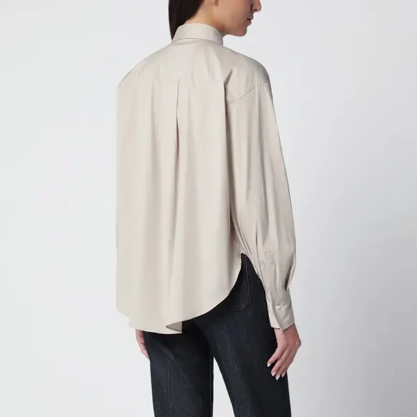 Brunello Cucinelli Monili Trim Stony Ground Cotton Poplin Shirt