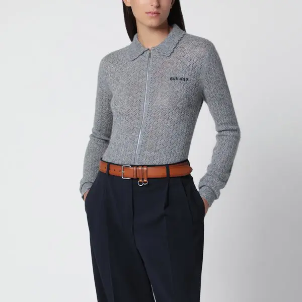 Miu Miu Cashmere And Silk Openwork Knit Cardigan - Grey