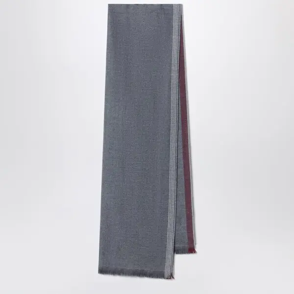 Brunello Cucinelli Dark /burgundy/sand Scarf In Wool And Cashmere - Grey