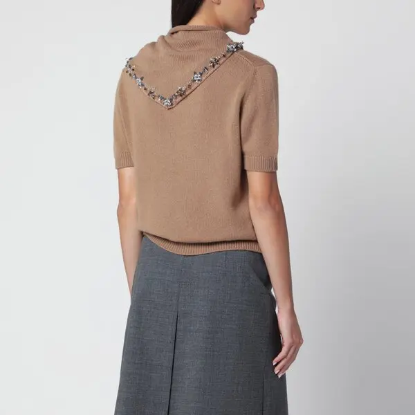 Prada Camel Cashmere Sweater With Jewel Scarf