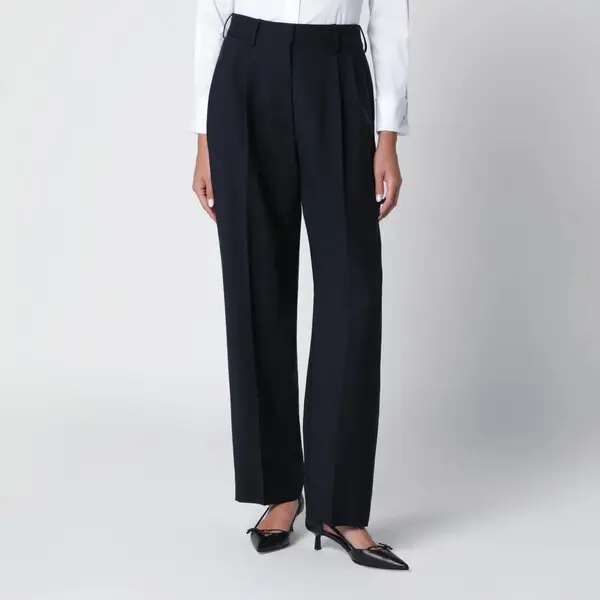 BLAZÉ MILANO Fox First Class Trousers In Navy With Pleats In Wool Blend - Blue