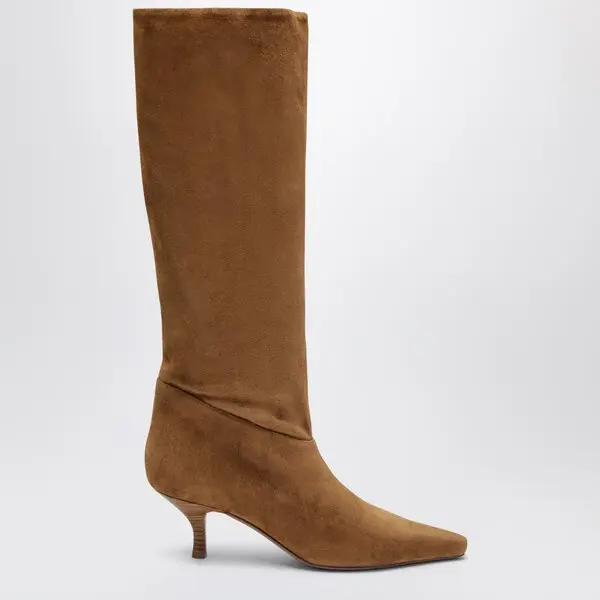 Paris Texas Knee-high Cognac Goat Suede Boots - Beige