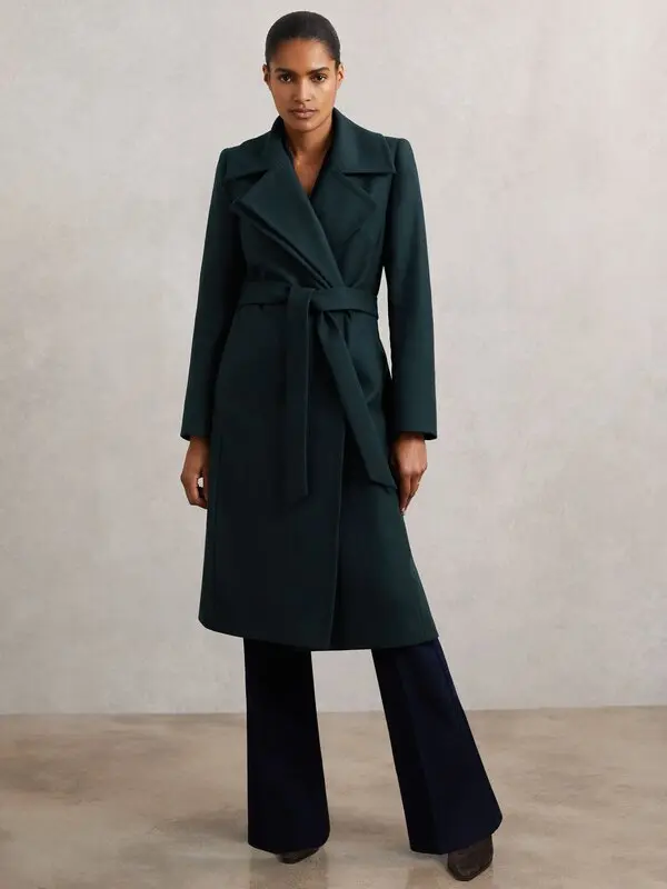 REISS Wool-blend Double-lapel Belted Coat With Cashmere