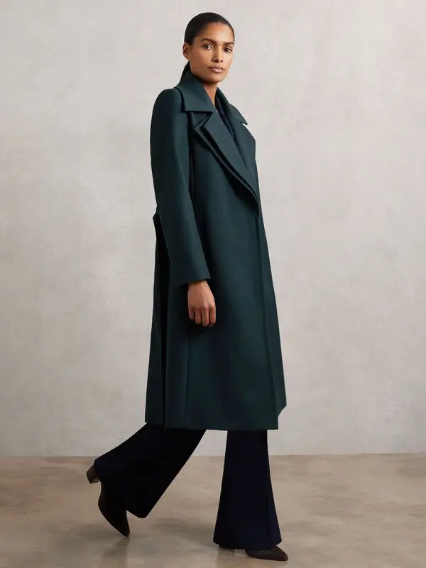 REISS Wool-blend Double-lapel Belted Coat With Cashmere