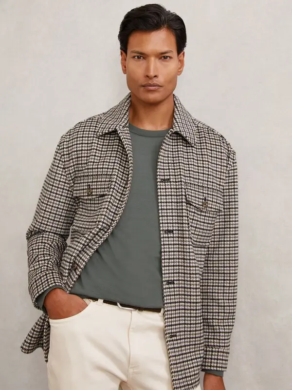 REISS Liam Wool-blend-check Overshirt