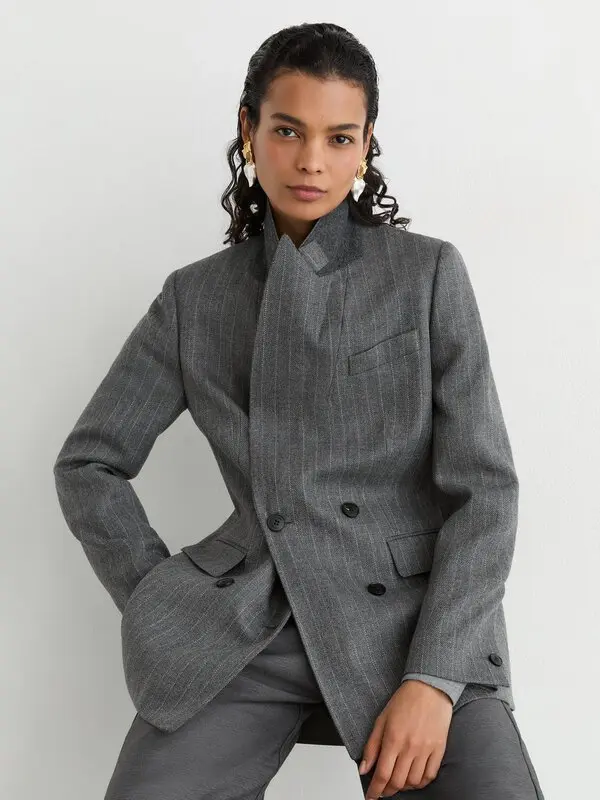 REISS Wool Double-breasted Pinstripe Blazer