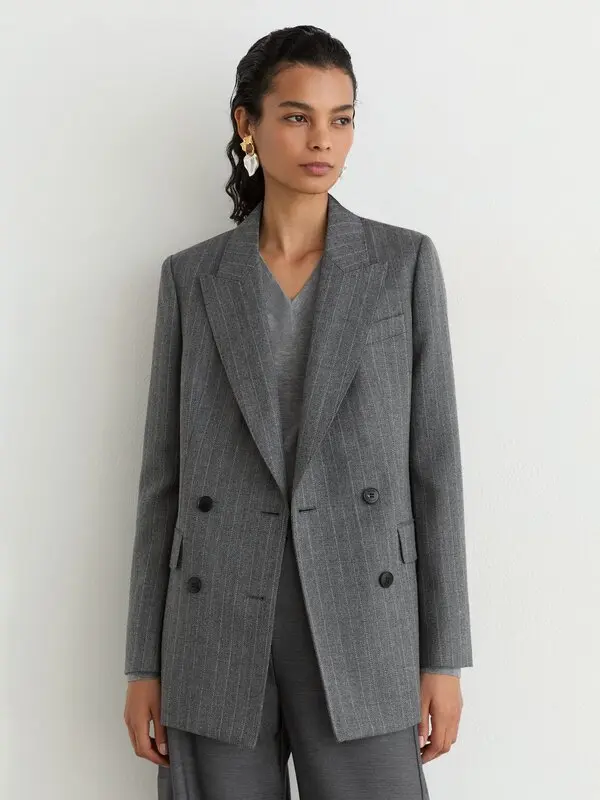 REISS Wool Double-breasted Pinstripe Blazer