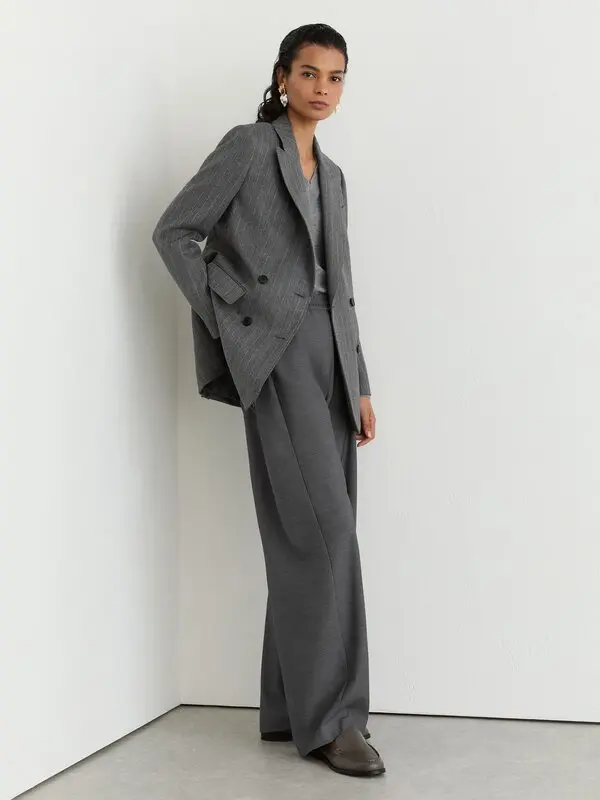 REISS Wool Double-breasted Pinstripe Blazer - Grey
