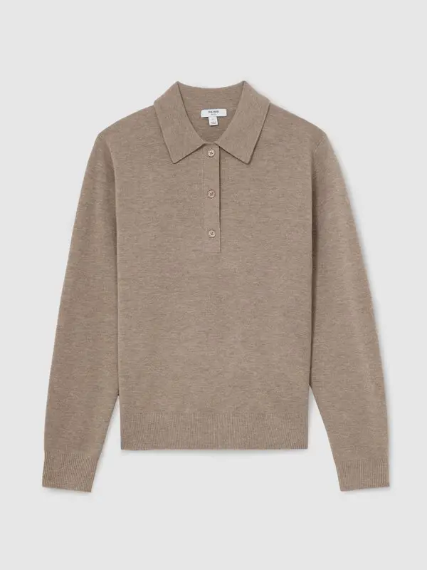 REISS Merino Wool Knitted Polo Jumper - Neutral