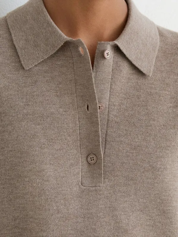 REISS Merino Wool Knitted Polo Jumper - Neutral