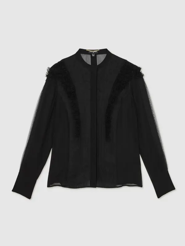 REISS Atelier Sheer Ruffle-trim Blouse