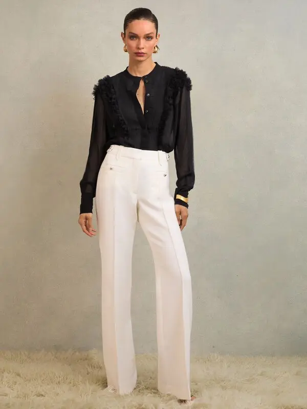 REISS Atelier Sheer Ruffle-trim Blouse