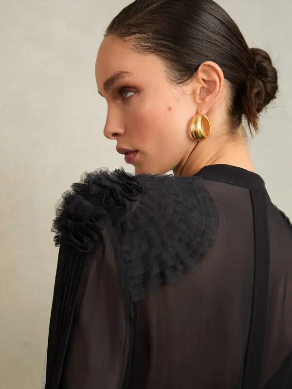REISS Atelier Sheer Ruffle-trim Blouse
