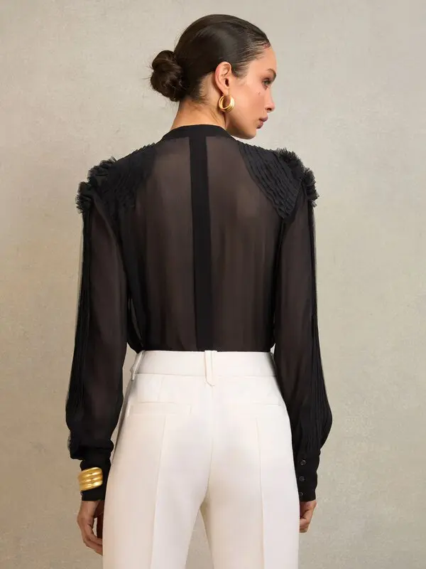 REISS Atelier Sheer Ruffle-trim Blouse